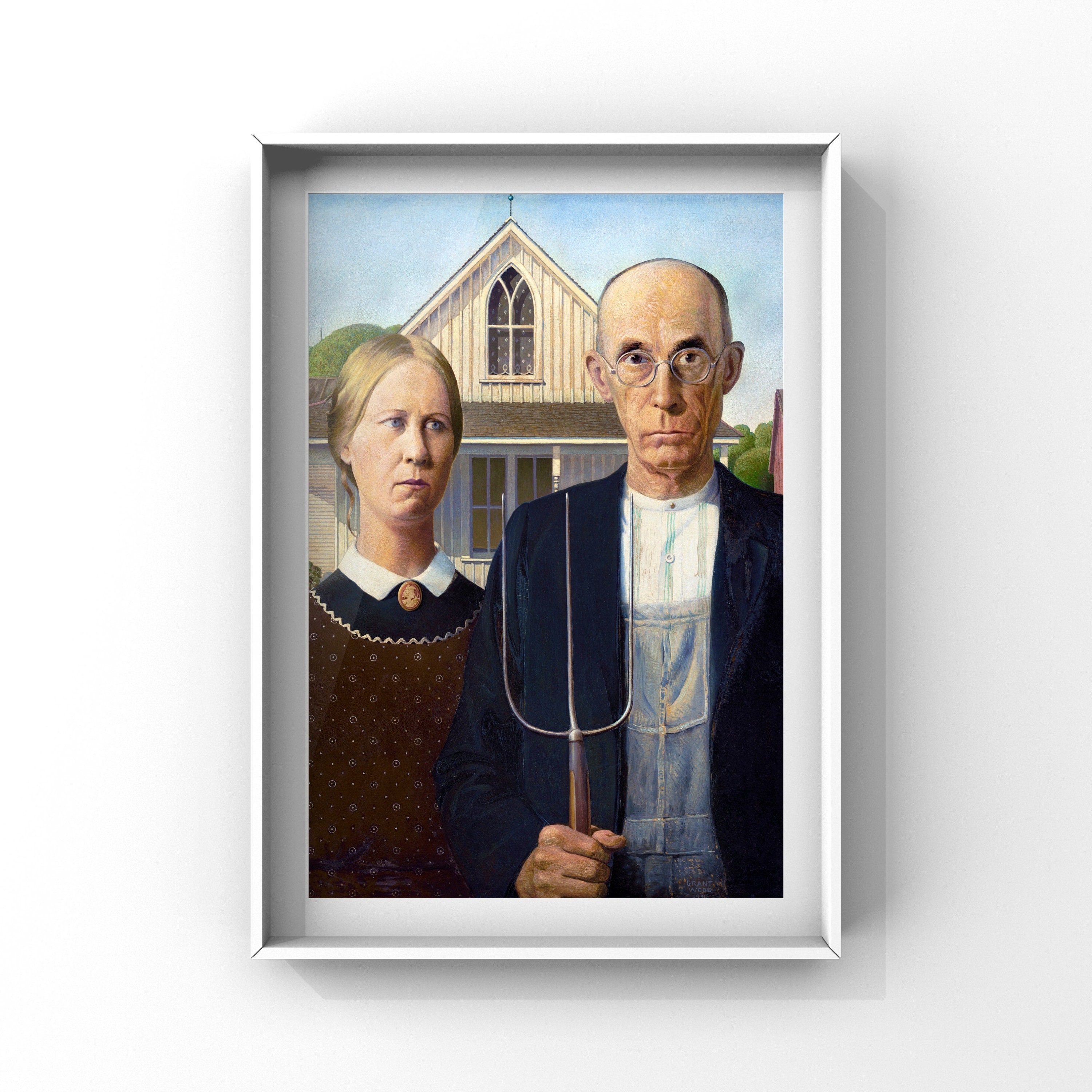 Framed American Gothic Painting