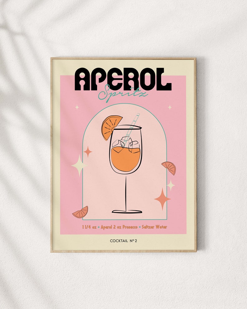 Aperol Spritz Cocktail Bar Decor | Retro Cocktail Home Bar Cart Wall ...