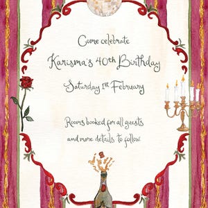 Romantic Menu or Invitation Template | Rose, Champagne and Disco Ball ...