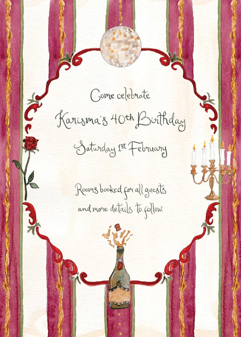 Romantic Menu or Invitation Template | Rose, Champagne and Disco Ball ...