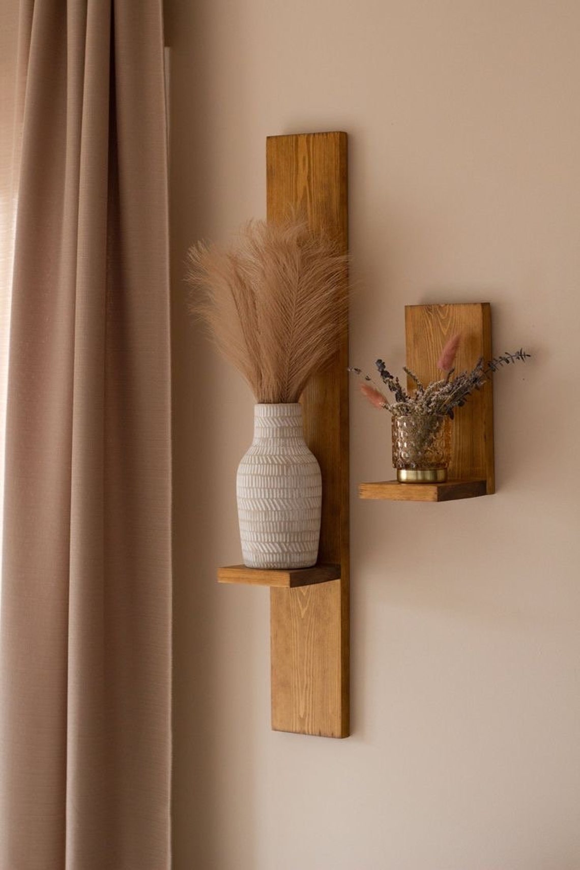 Unique Wooden Wall Shelf / Rustic Wooden Handmade Shelves / Office Wall ...