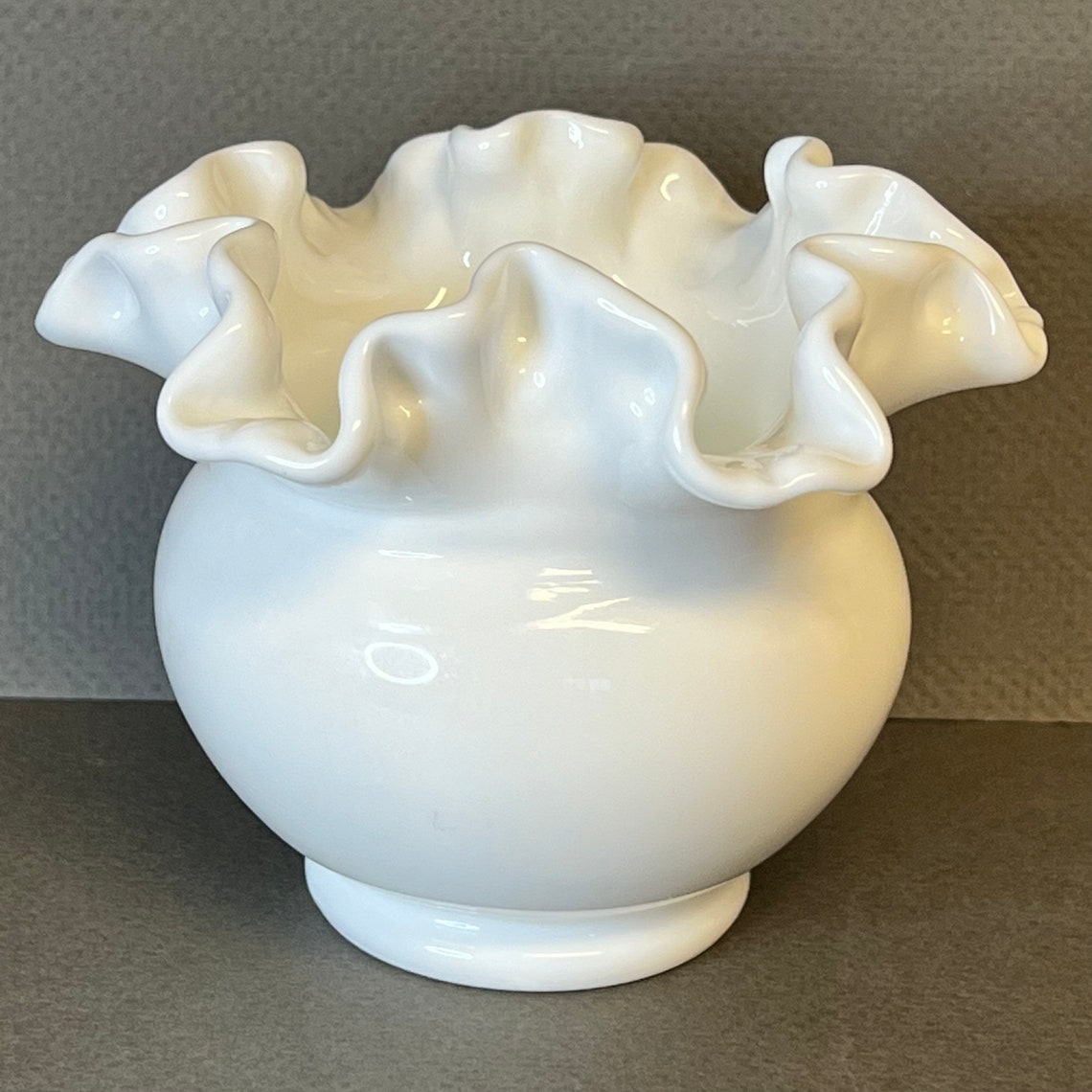 Vintage Fenton Ruffled Glossy Milk Glass Ball Vase 3.75x4” - Etsy