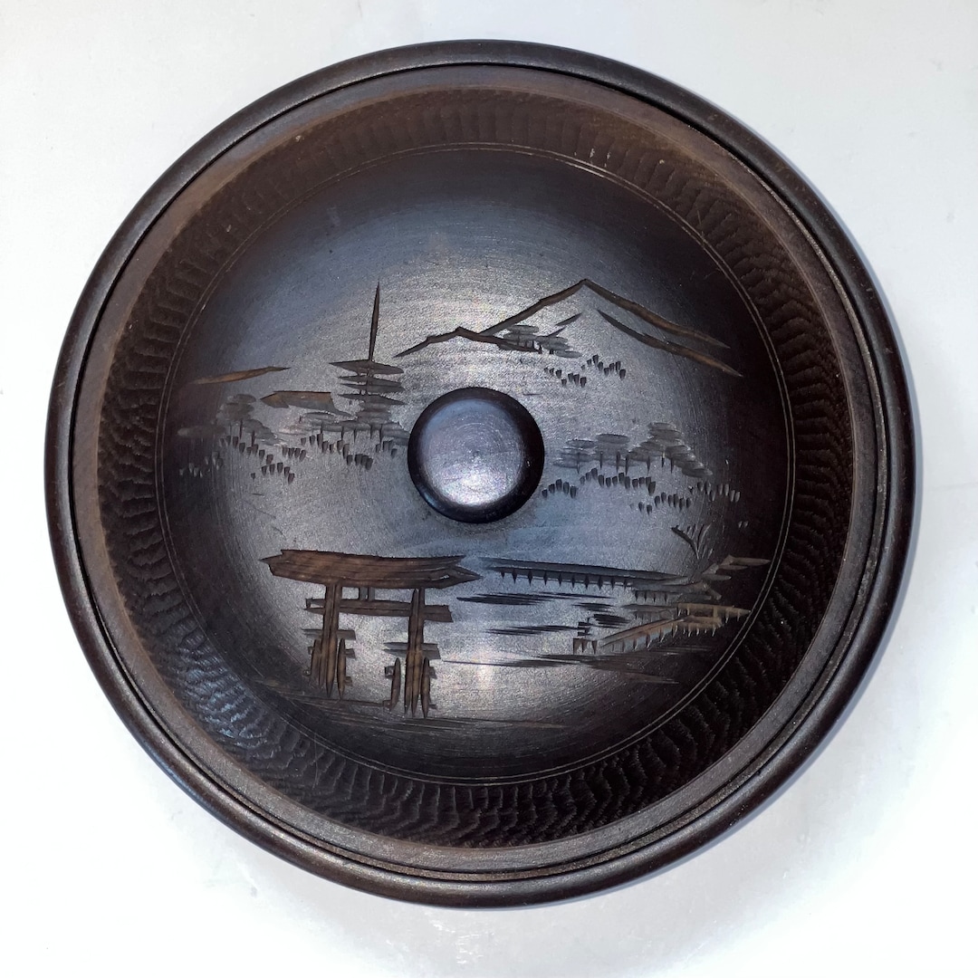 VTG Japan Carved Wood Composite Rice Bowl With Lid Mountain - Etsy