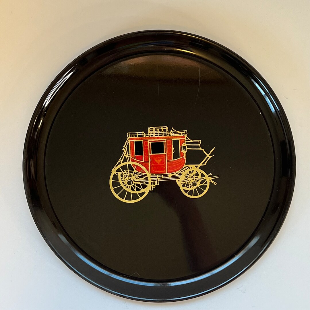 Couroc of Monterey Mail Wagon Tray Plate 10" Round Inlaid Design Black ...
