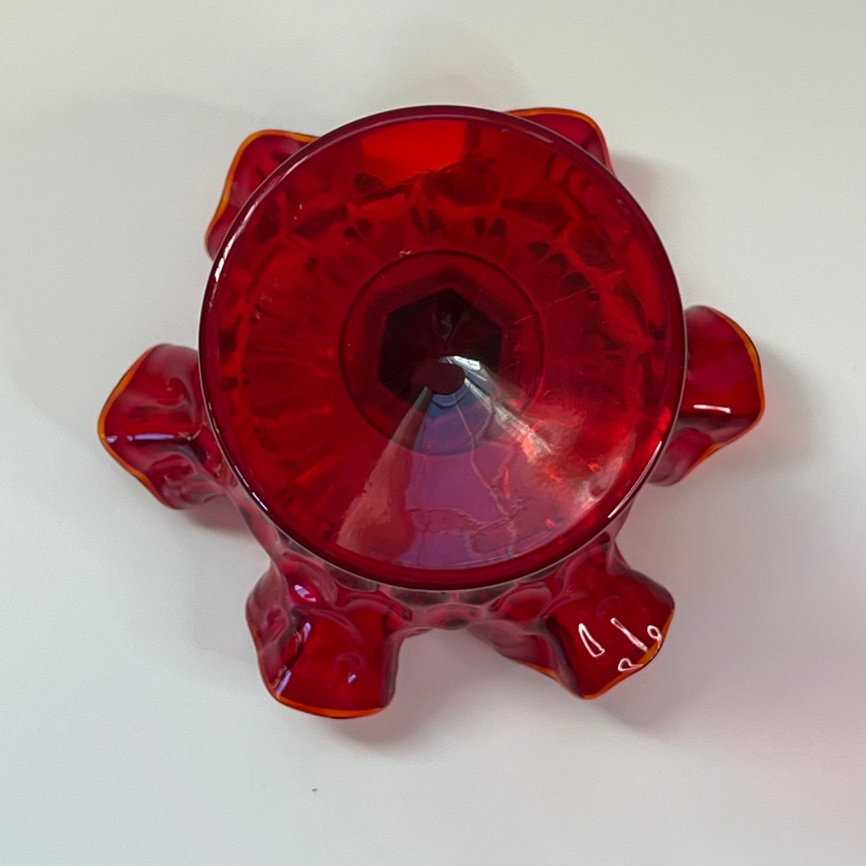 Fenton Ruby Red Gold Crest Ruffled Edge Thumbprint Pedestal Candy Dish ...