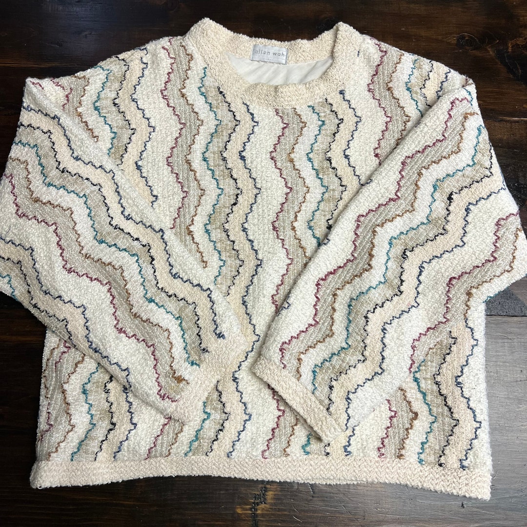 Vintage Allen-wah Textured Chevron Print Cotton Blend Thick Knit ...