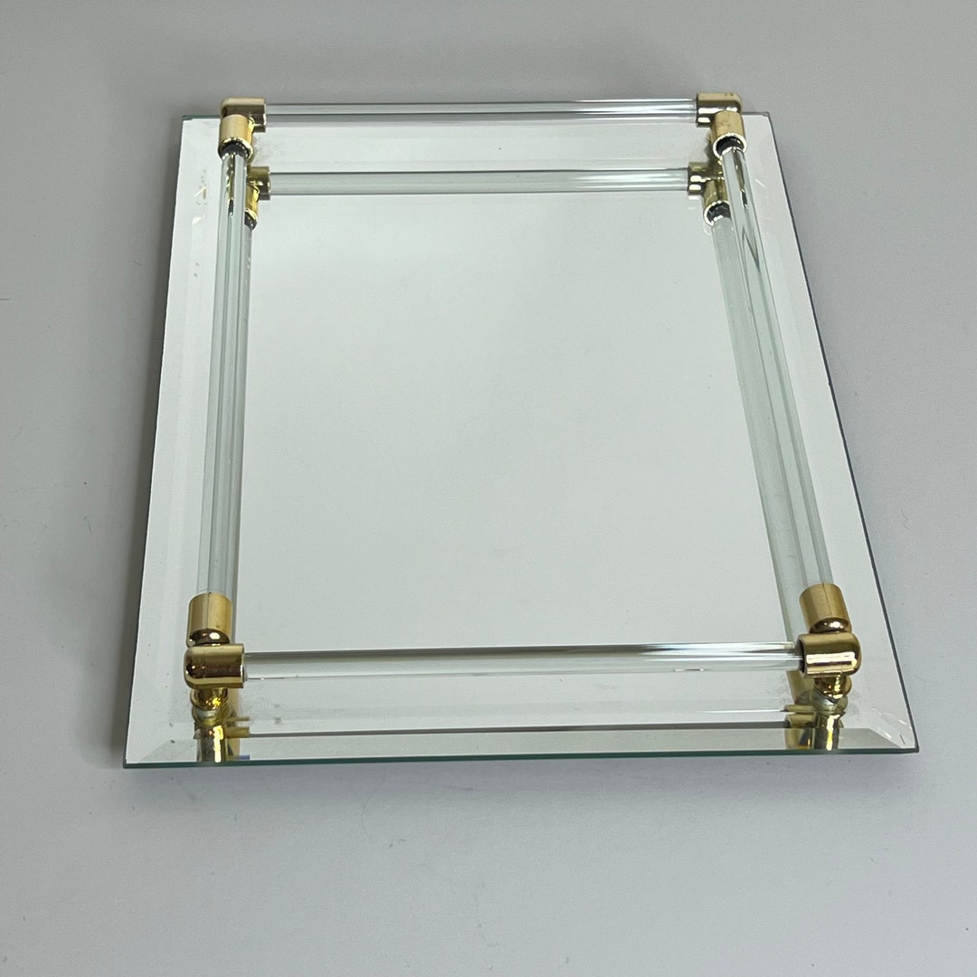 Vintage Glass Vanity Mirror Dresser Tray Hollywood Regency Art Deco 11 ...