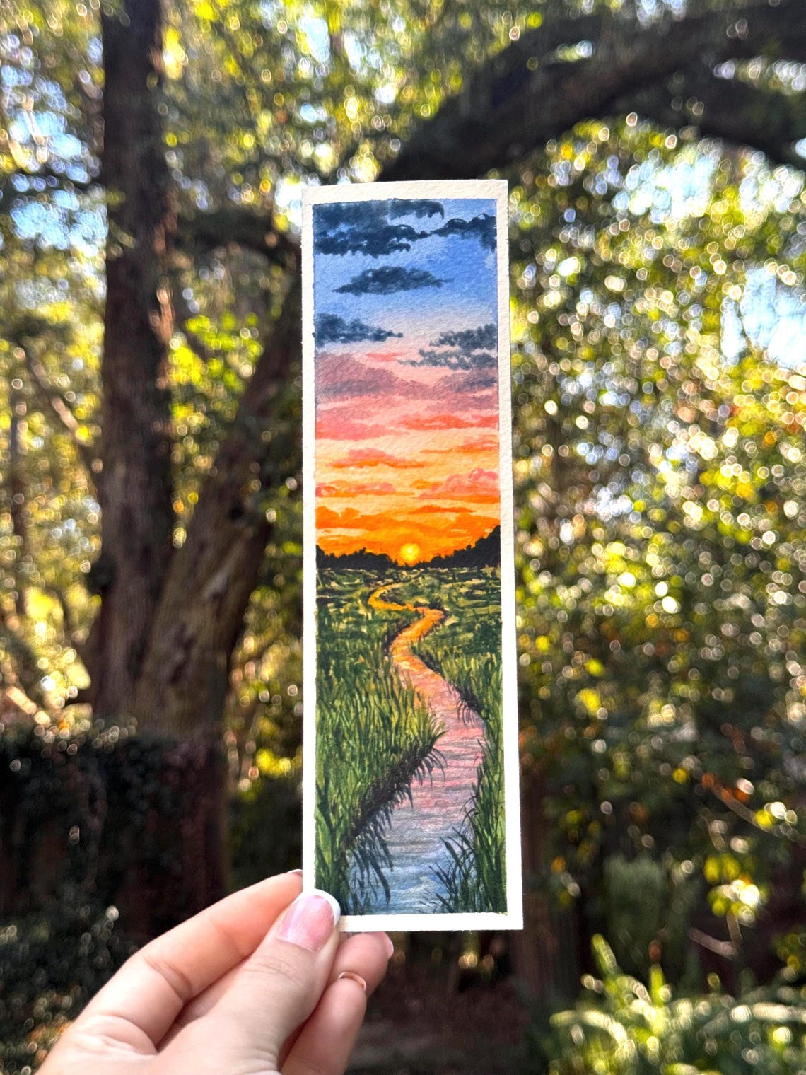 Hand Painted Watercolor Bookmark | Sunset & River | Colorful Scenery - Etsy