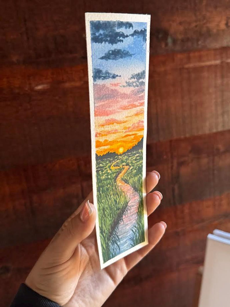 Hand Painted Watercolor Bookmark | Sunset & River | Colorful Scenery - Etsy