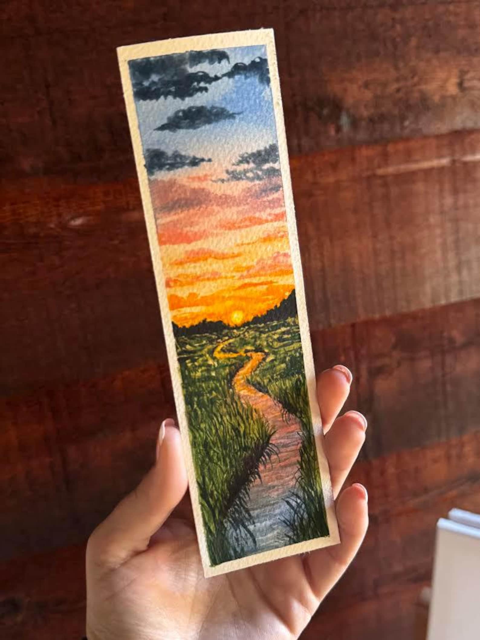 Hand Painted Watercolor Bookmark | Sunset & River | Colorful Scenery - Etsy