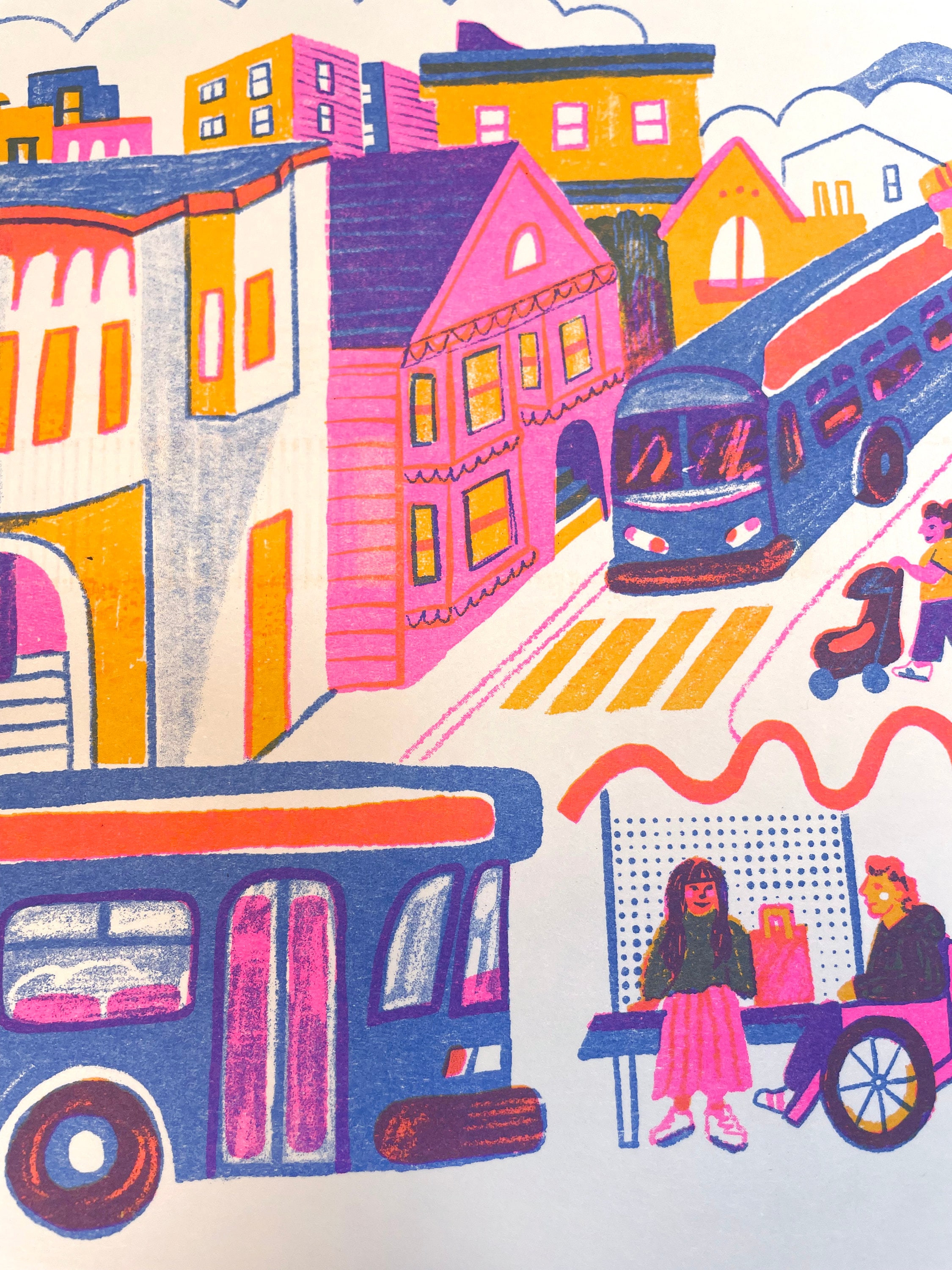 Colorful San Francisco Muni Bus Riso Print - Etsy