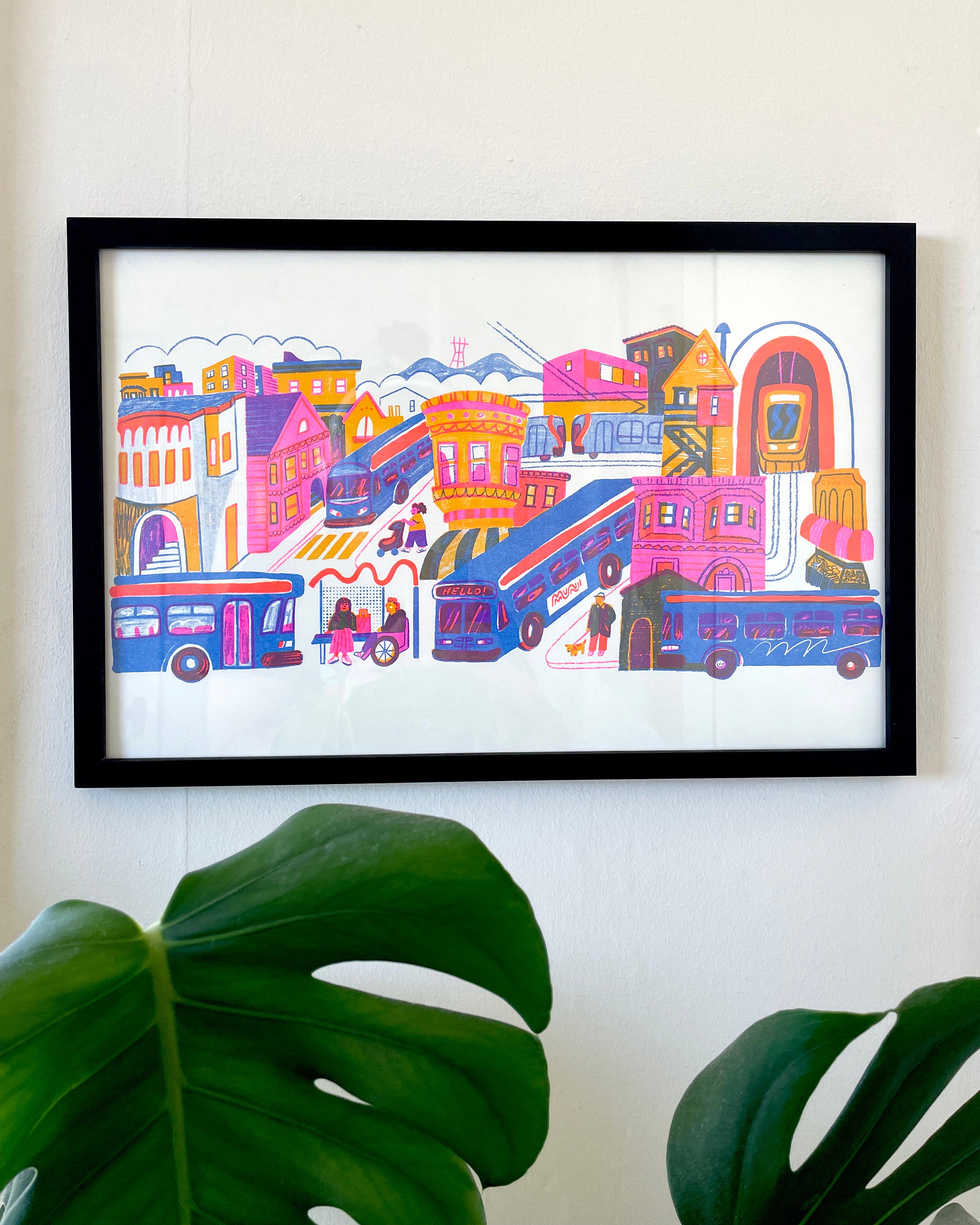 Colorful San Francisco Muni Bus Riso Print - Etsy