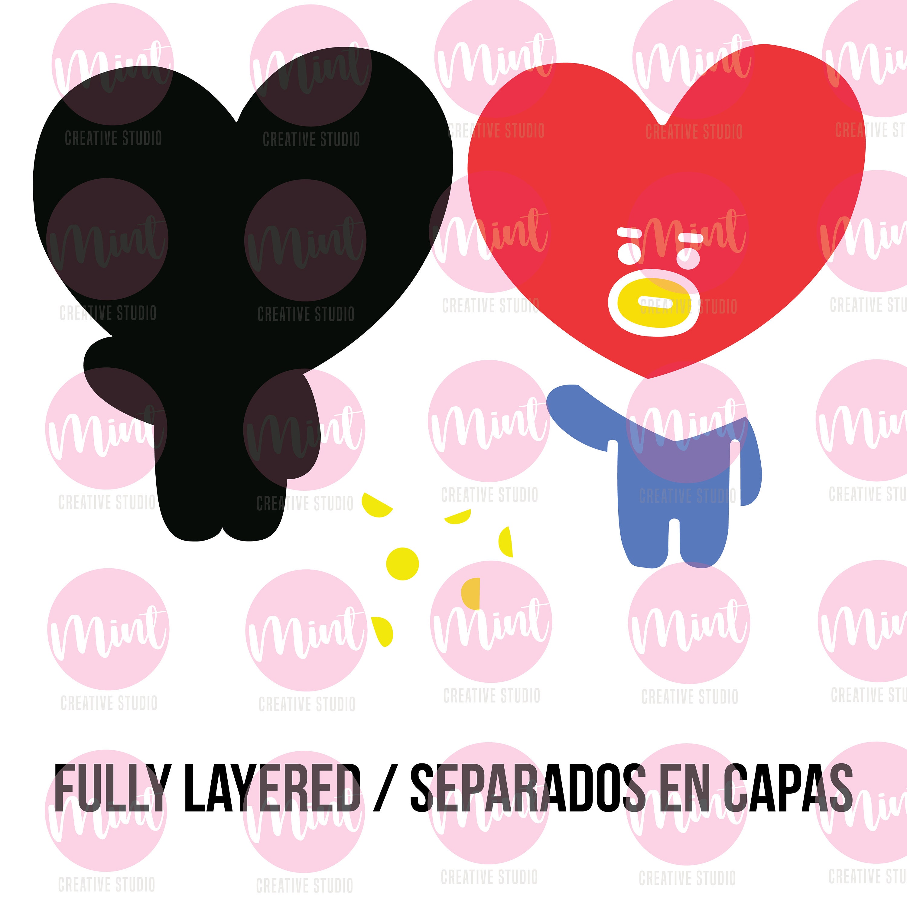 BTS svg y .studio,8 personajes de BTS,BT21 separados en capas,para ...