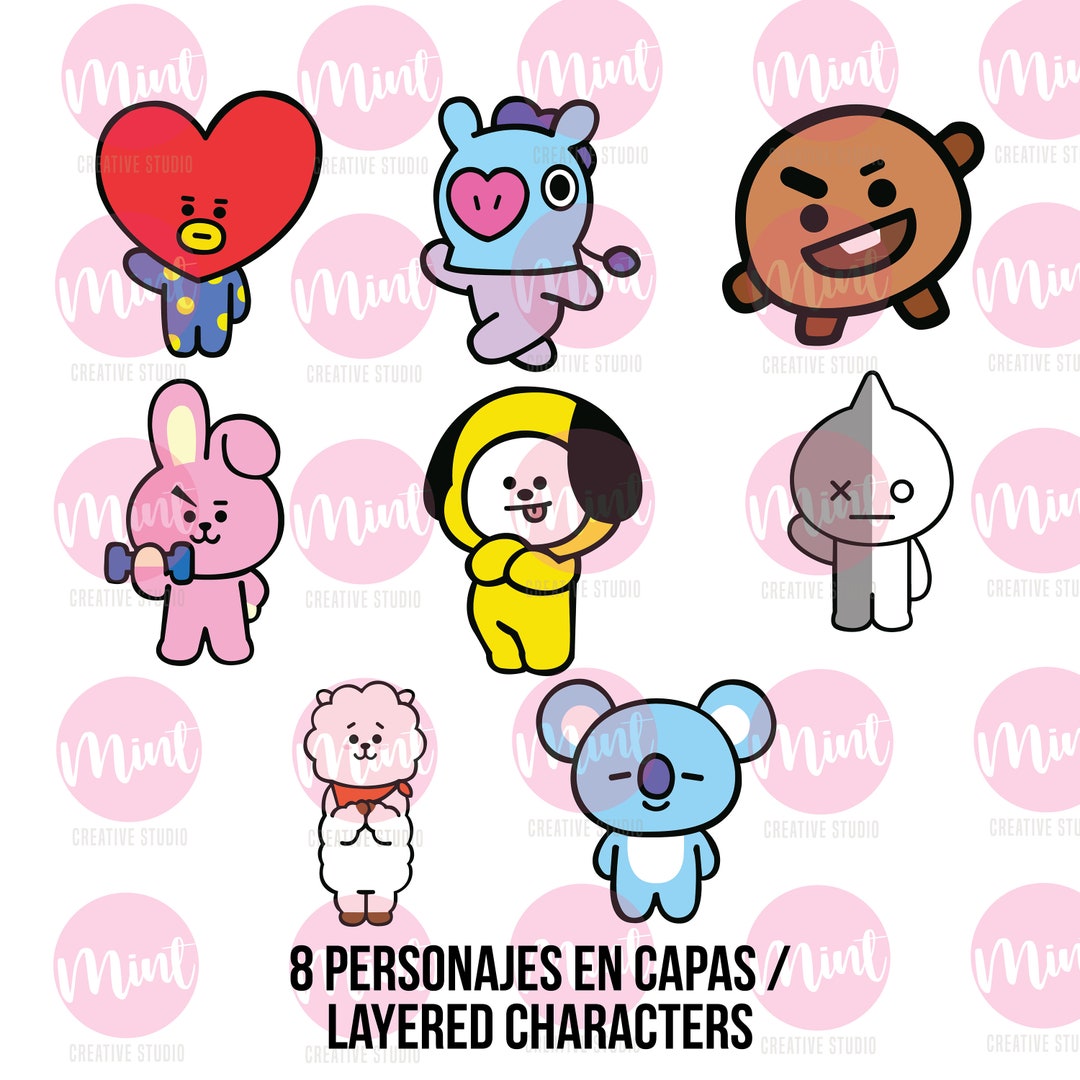 BTS svg y .studio,8 personajes de BTS,BT21 separados en capas,para ...