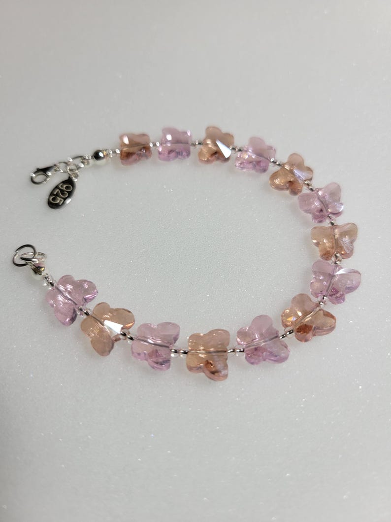 Pink Butterfly Kisses Sterling Silver Bracelet: Faceted Glass Beads for ...