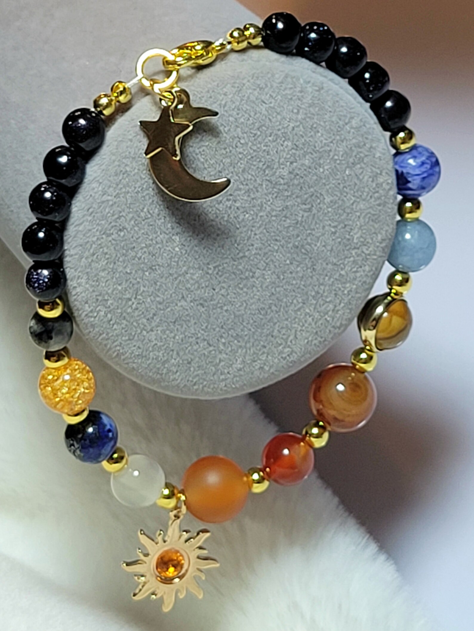 Galaxy Gemstone Bracelet: Solar System, Sun, Moon, Stars - Etsy
