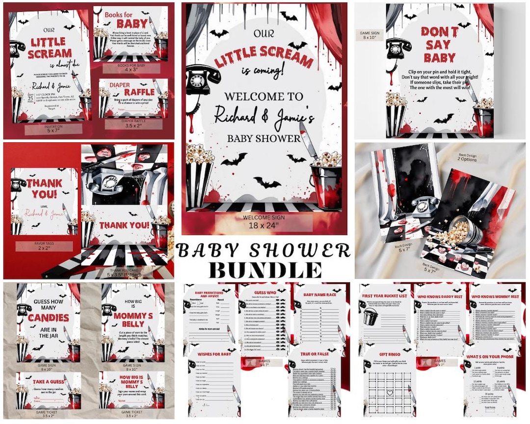 Scream Movie Baby Shower Bundle – Horror Halloween Digital Party Set ...