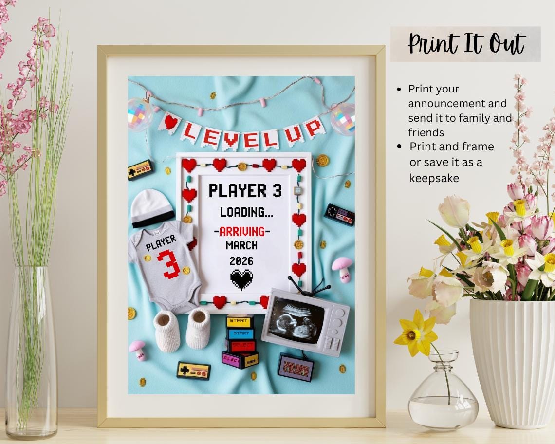 Level up Baby Announcement – Retro Gamer - Themed Pregnancy Reveal With ...