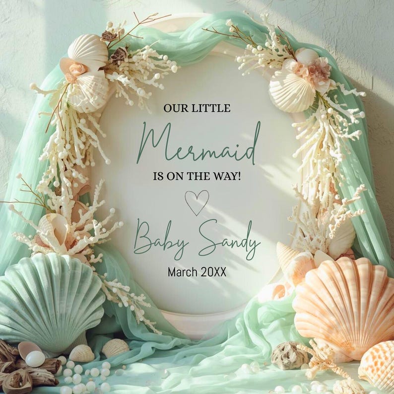 Mermaid Baby Announcement | Under the Sea Pregnancy Reveal | Editable ...