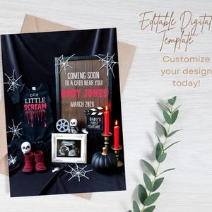 Horror Movie Baby Announcement | Spooky Halloween Theme | Editable ...