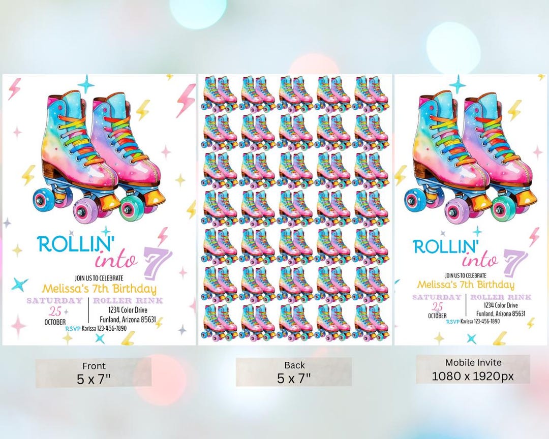 Roller Skating Birthday Invitation | Editable Colorful Rollerblade ...