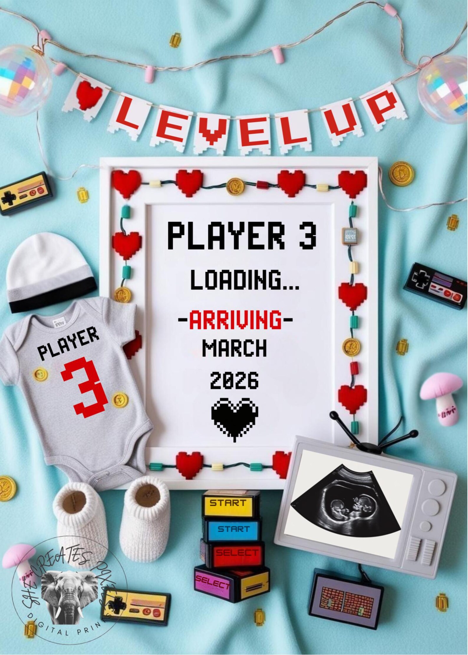 Level up Baby Announcement Retro Gamer Themed Pregnancy Reveal With ...