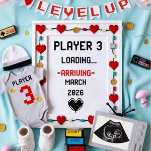 Level up Baby Announcement Retro Gamer Themed Pregnancy Reveal With ...