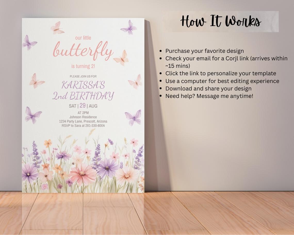 Butterfly Blooms Invitation Template – Editable Floral Invite for Girl ...