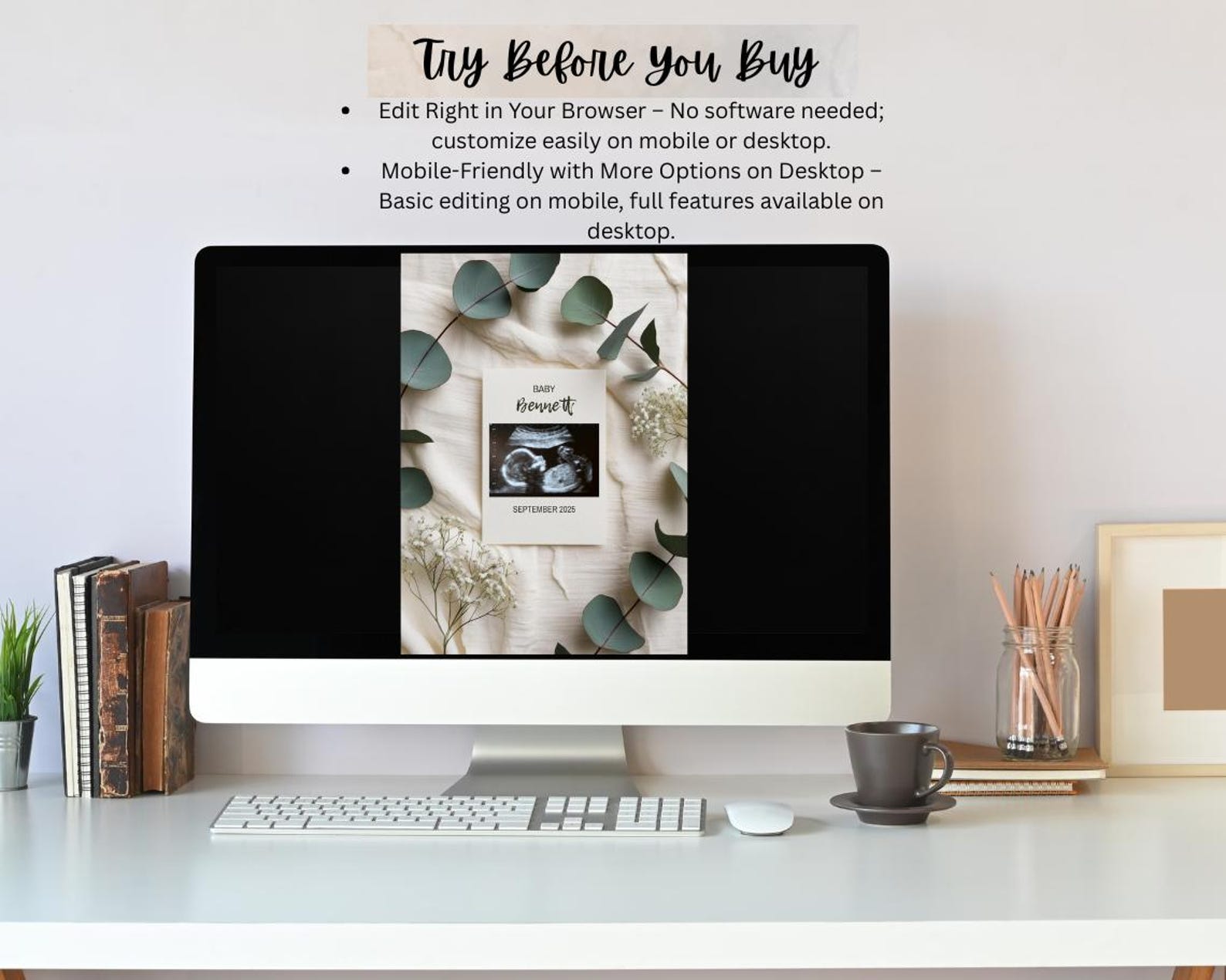 Elegant Baby Birth Announcement Template – Minimalist Boho Style With ...