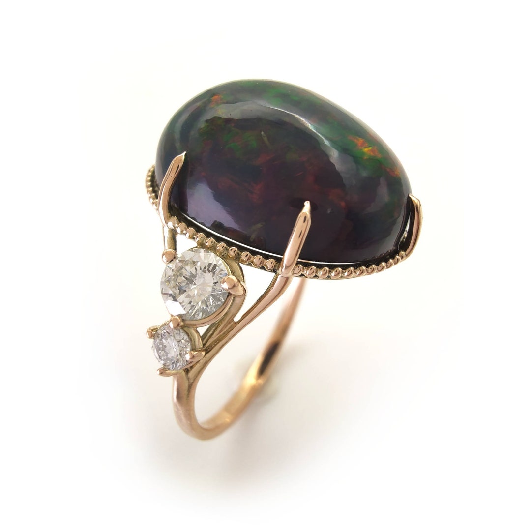 Natural Opal Ring, 14k Gold Ring, Diamond Ring, Opal Engagement Ring ...