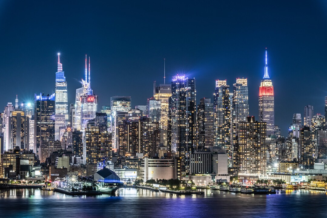 NYC Red White & Blue Skyline - Etsy