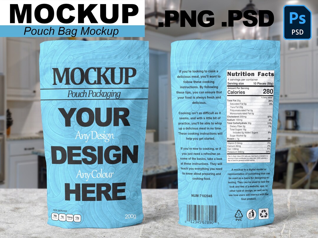 Paper Pouch Packaging Mockup Resealable Front & Back Photoshop PSD ...
