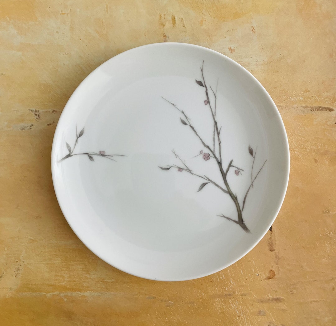 Set of 4 SANGO Serenade Fine China Bread Plates, Pink Buds on Gray ...