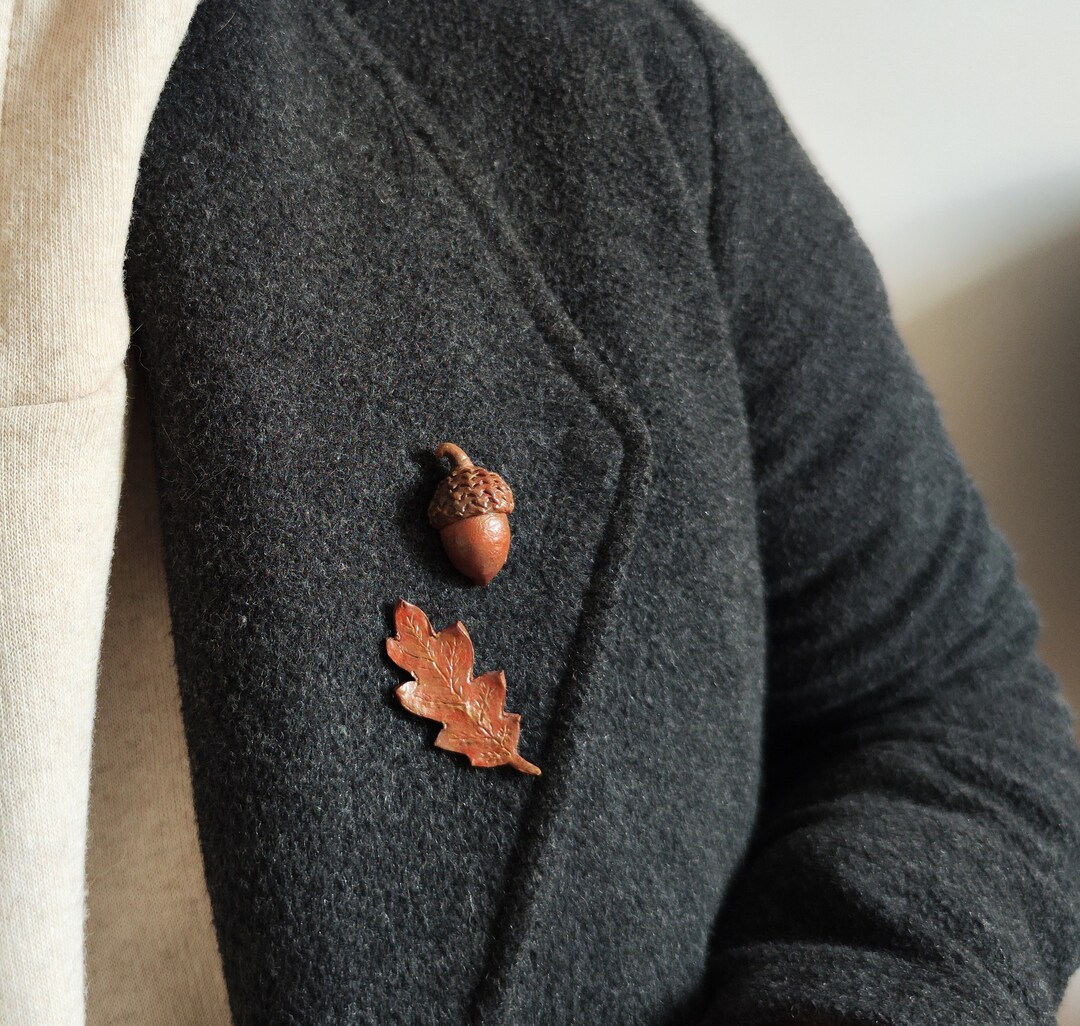 Acorn and Oak Leaf Pin Sets, Brown Brooch Pin, Leaf Brooch, Handmade ...