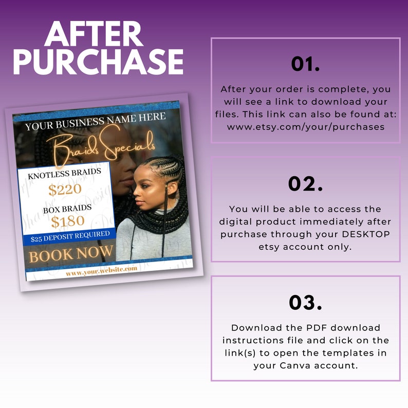 Braids Special Flyer: Knotless & Box Braids - Canva Template - Etsy Canada