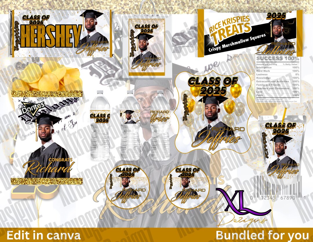 Graduation 2025 Party Favor Template Bundle: Canva Editable (digital ...