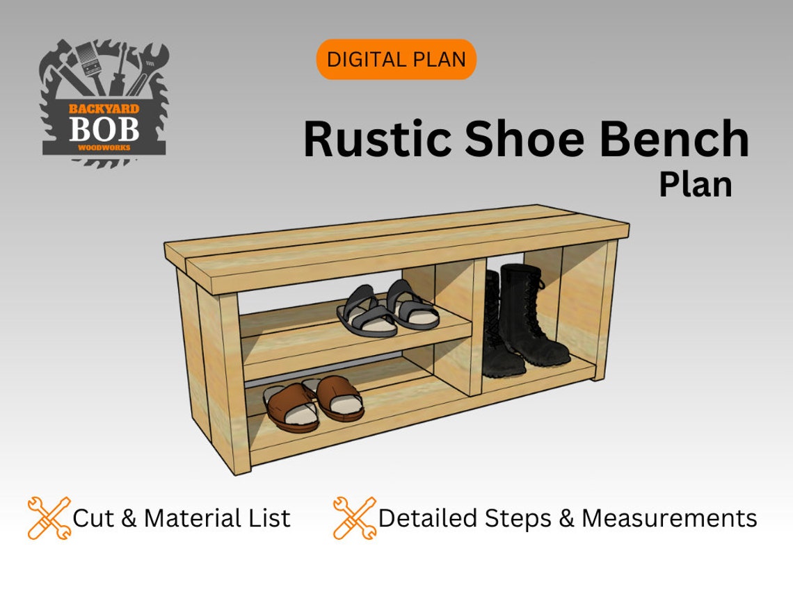 DIY Rustic Shoe Bench Plan / Shoe Bench / Digital Plans / Woodworking ...