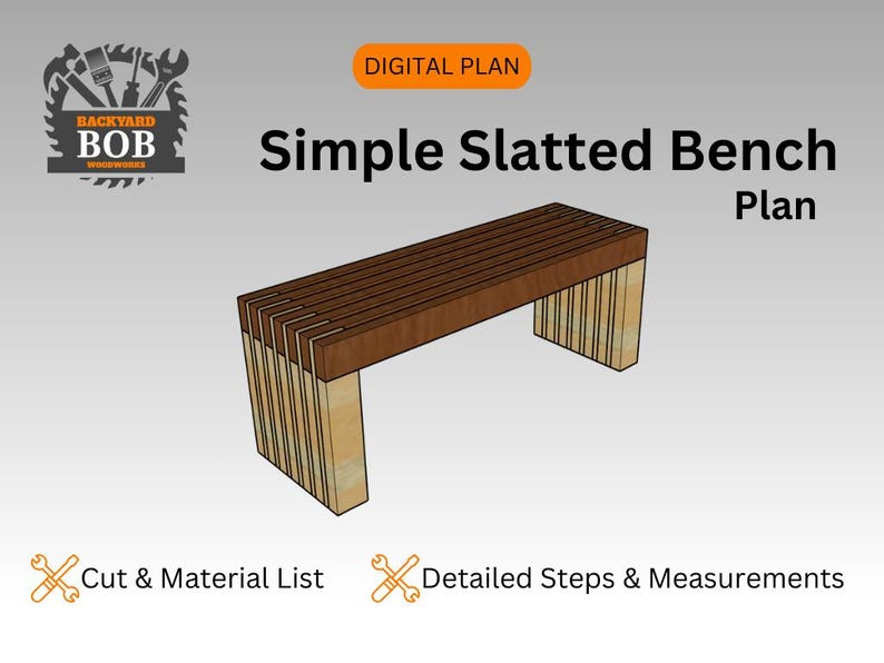 Simple Slatted Bench Build Plan / Bench Build Plan / Wood Bench ...