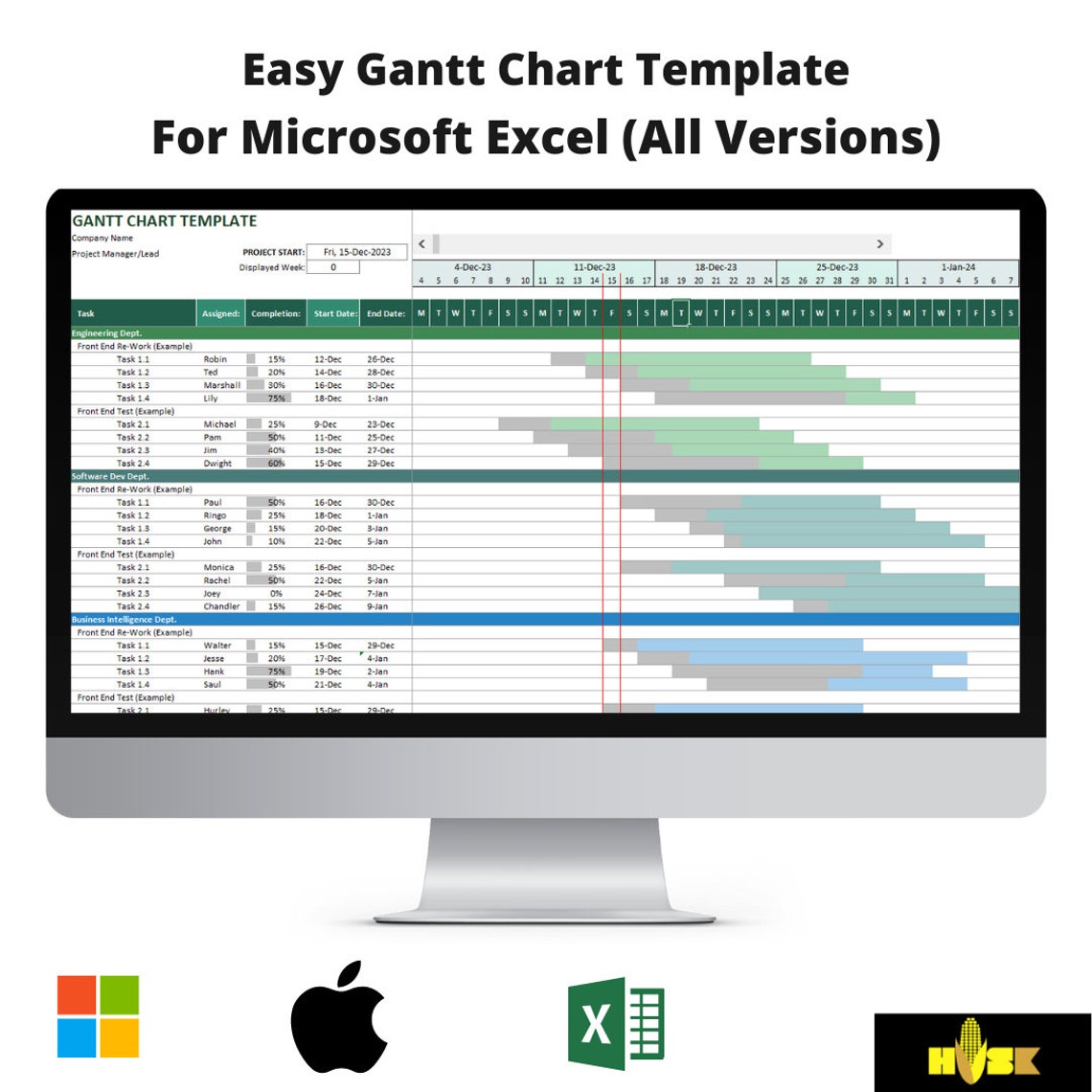 Easy Gantt Chart Excel Template for All Versions mac OS, Windows ...