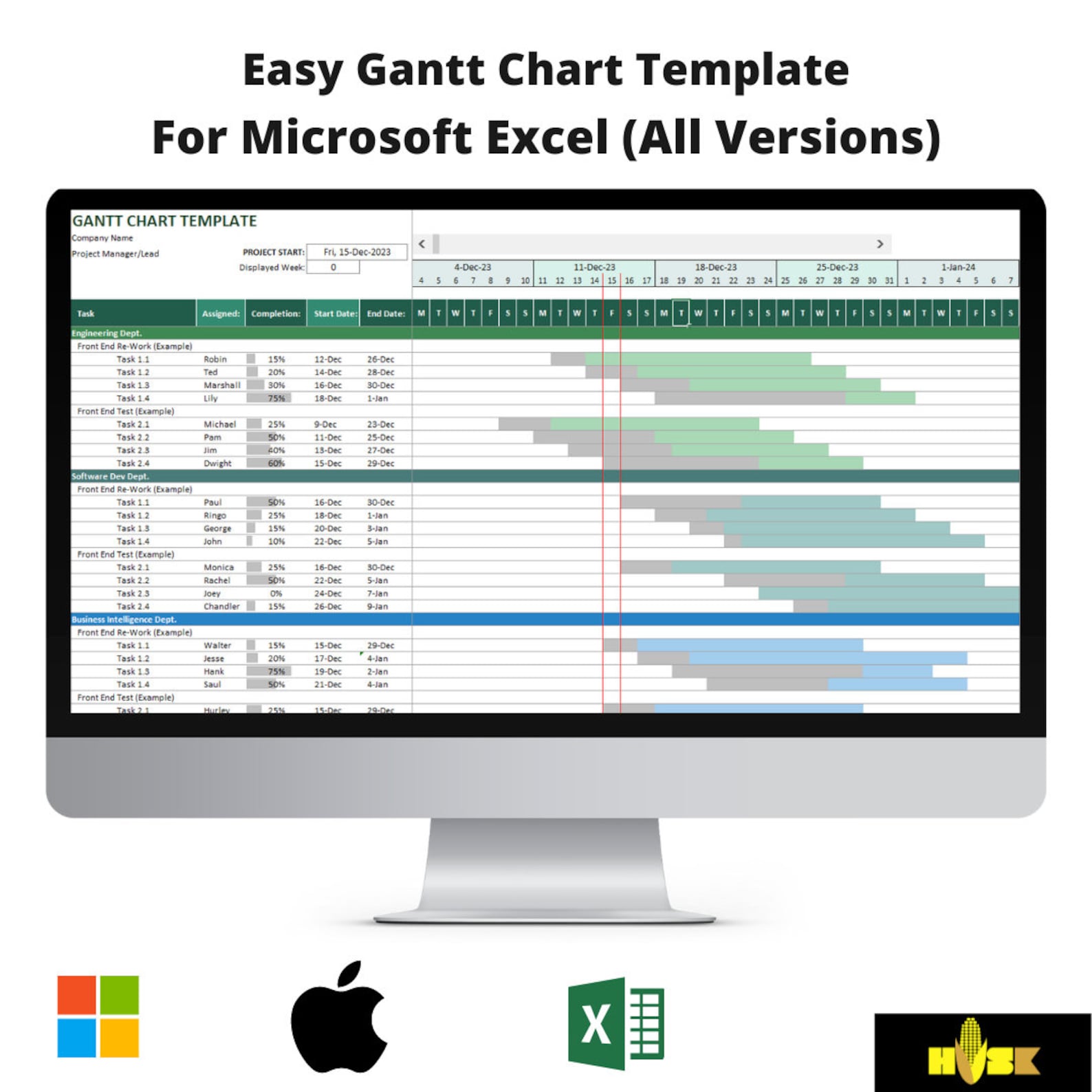 Easy Gantt Chart Excel Template for All Versions (mac OS, Windows ...