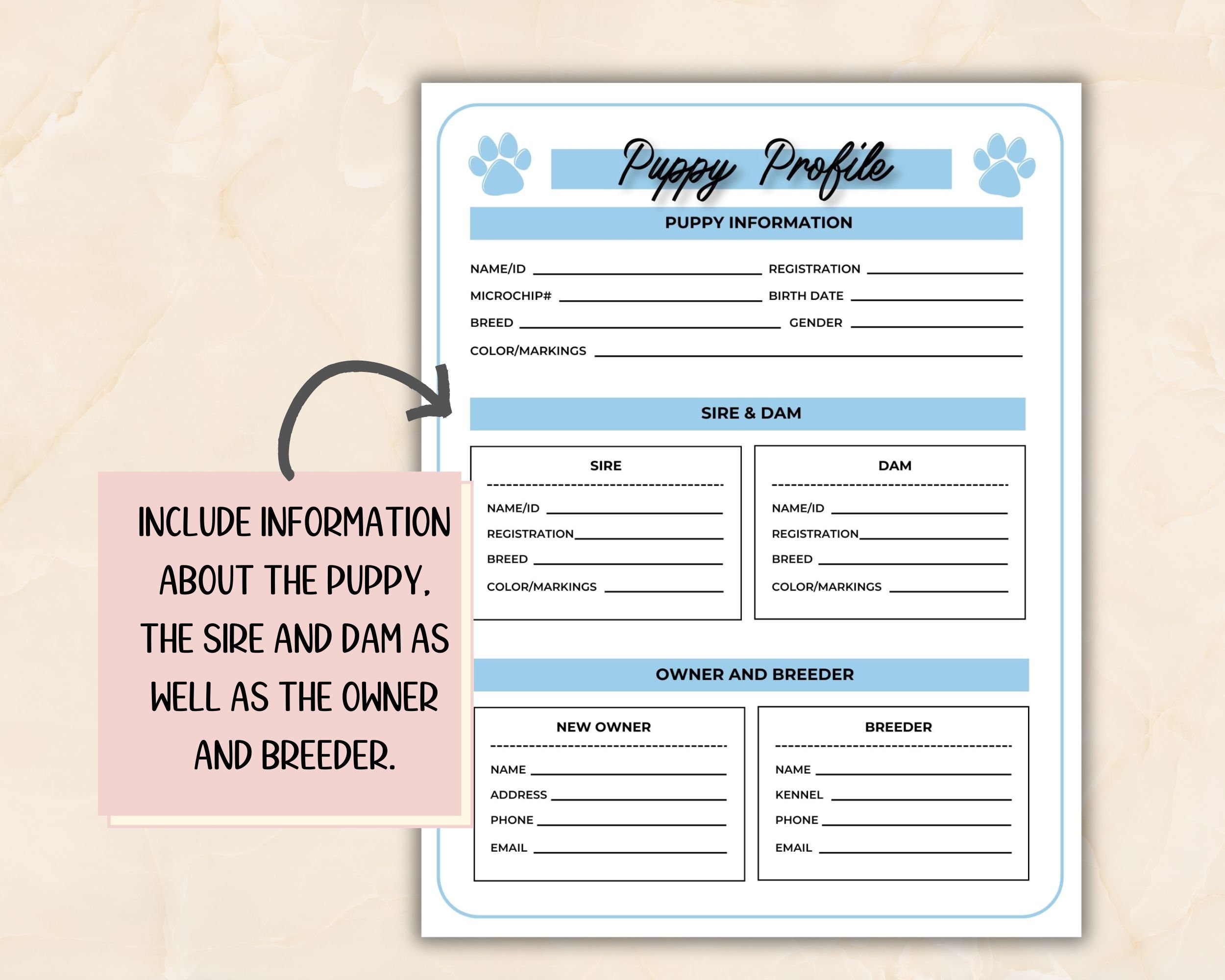 Breeder Puppy Pack, Puppy Records Bundle, Dog Breeder, A4, US Letter ...