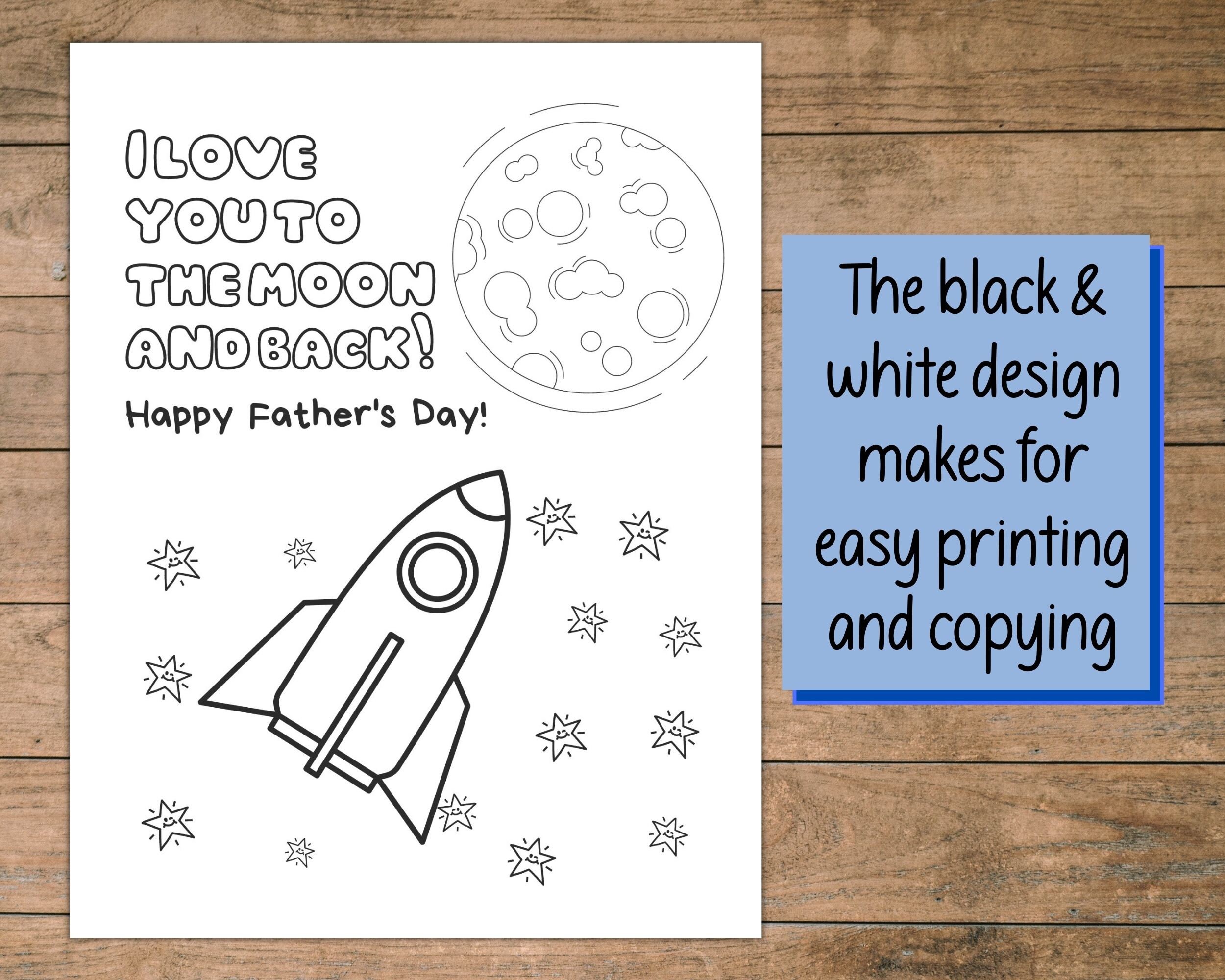 Printable Fathers Day Coloring Page Card Love You to the Moon Fathers ...