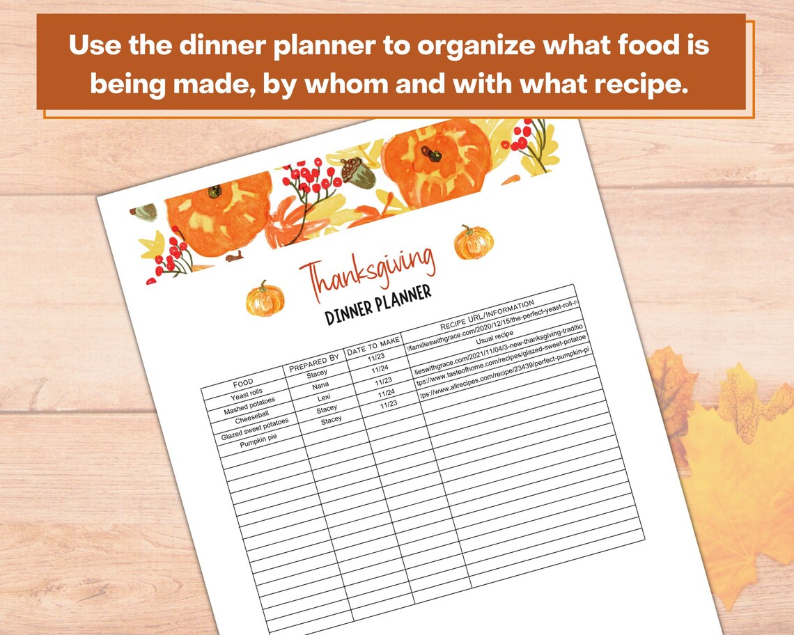 Thanksgiving Menu Planner Printable Kit Holiday Meal - Etsy