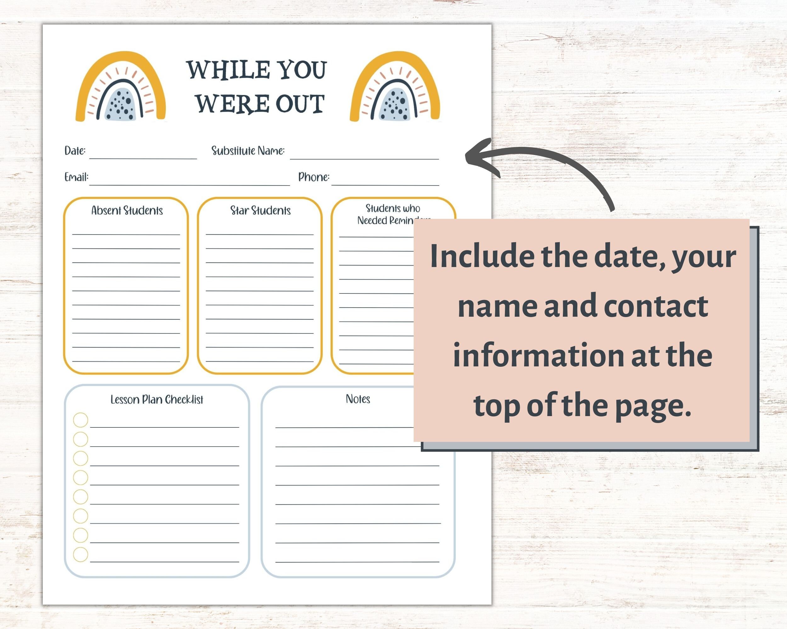 Substitute Mail Printable, Substitute Teacher Note, While You Were Out ...