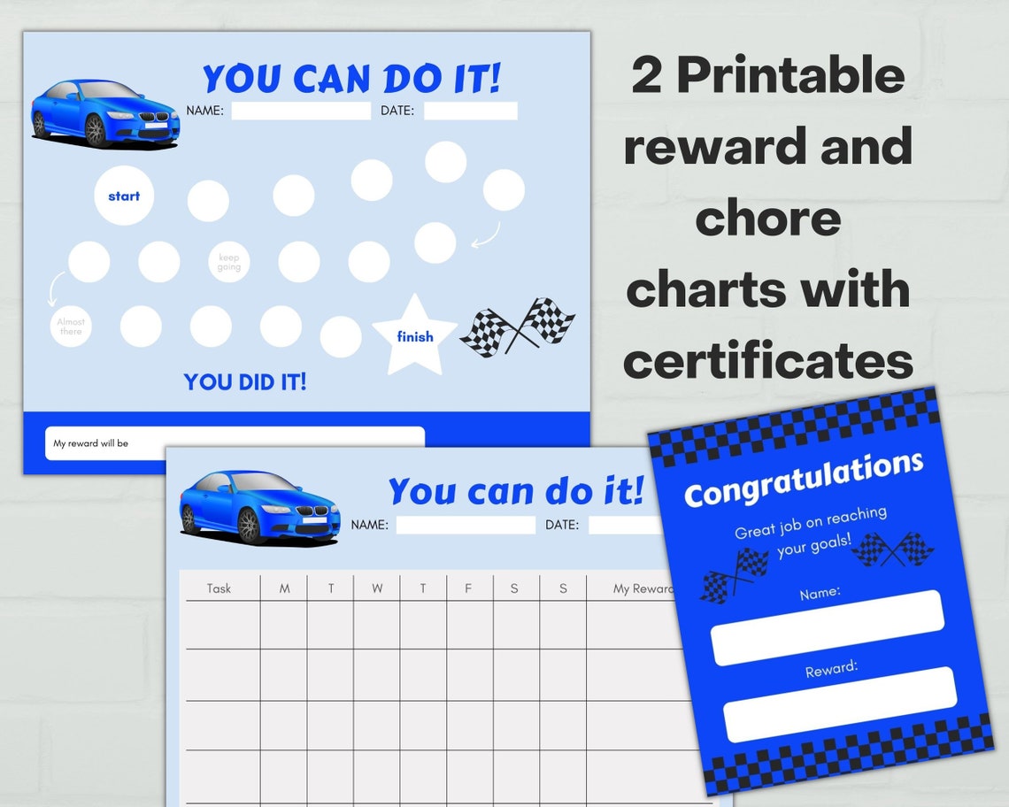 Reward Chart for Children Printable, Racing Behavior Chart, Daily Chore ...