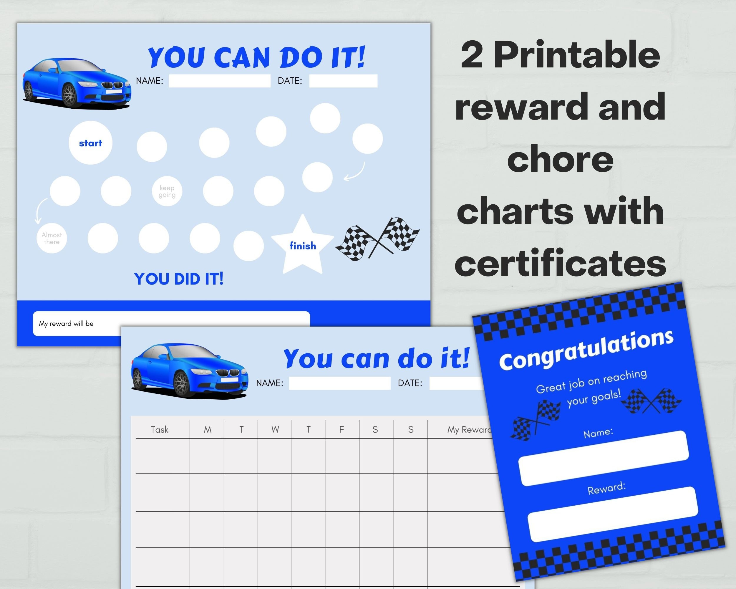 Reward Chart for Children Printable, Racing Behavior Chart, Daily Chore ...