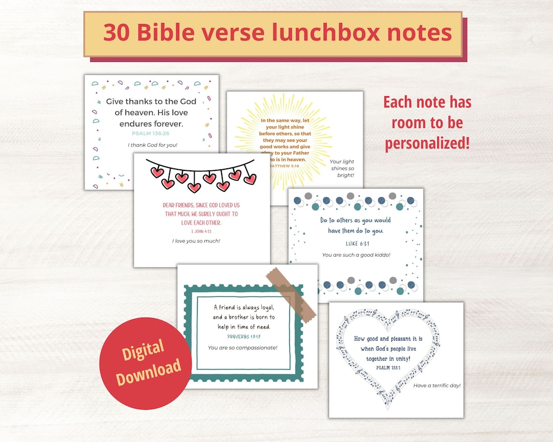 Bible Verse Lunchbox Notes for Kids Printable, Bible Verses for ...