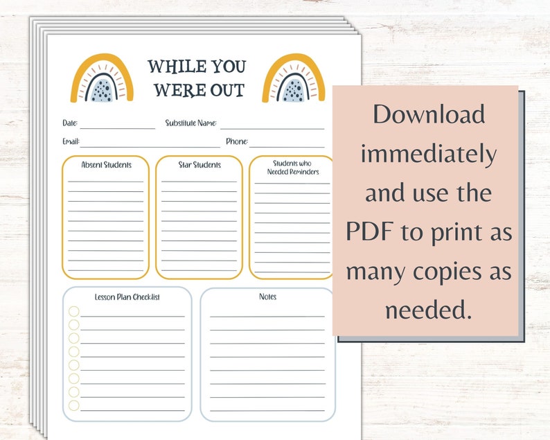 Substitute Mail Printable, Substitute Teacher Note, While You Were Out ...