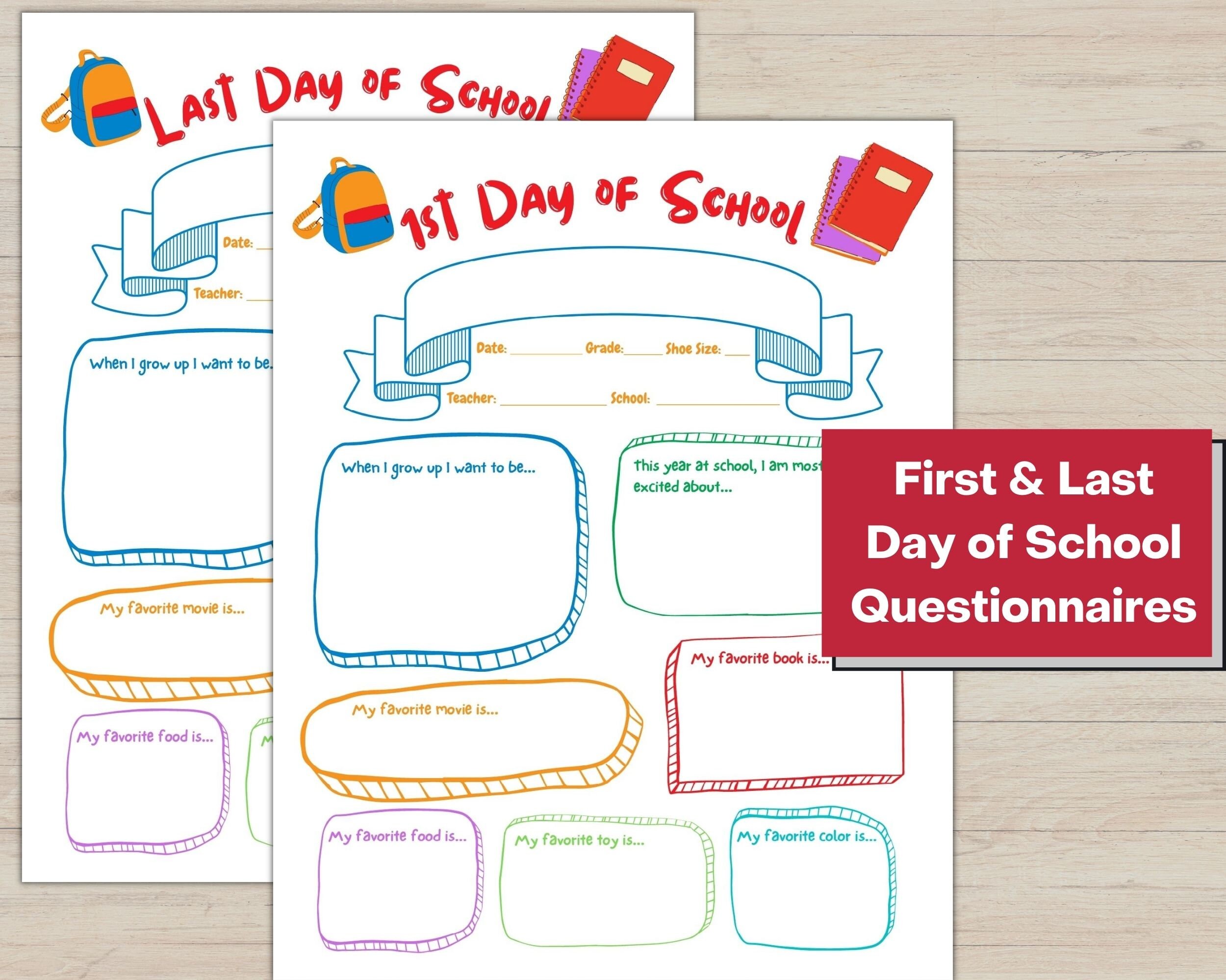 First Day of School Questionnaire Printable First Day of - Etsy