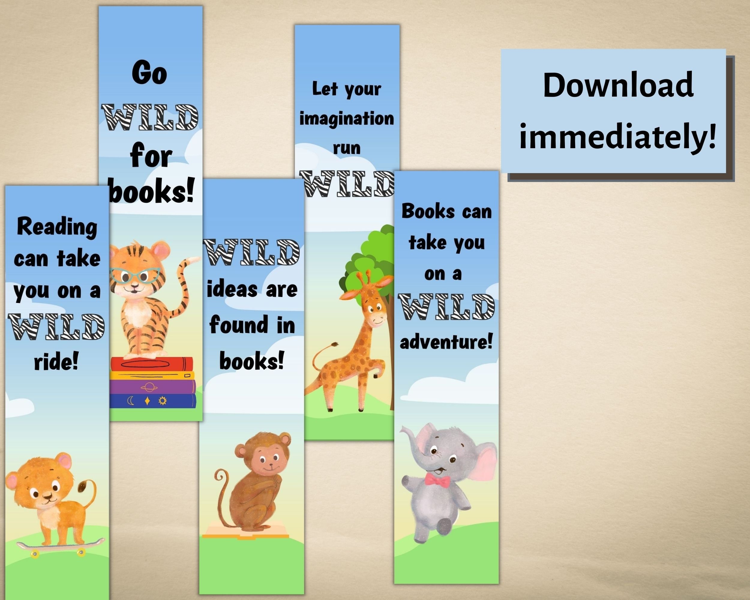 Printable Bookmarks for Kids Printable Safari Bookmarks Digital ...
